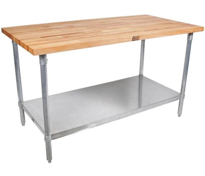 Maple Top Worktable Galvanized Base/Shelf | Zanduco US