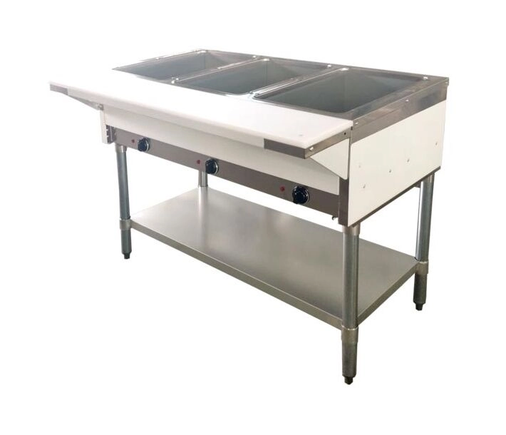 Zanduco 3-Pan Open Well Steam Table with Cutting Board, Undershelf, and ...
