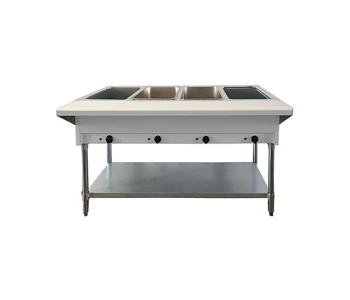 Zanduco 4-Pan Open Well Steam Table with Cutting Board, Undershelf, and ...