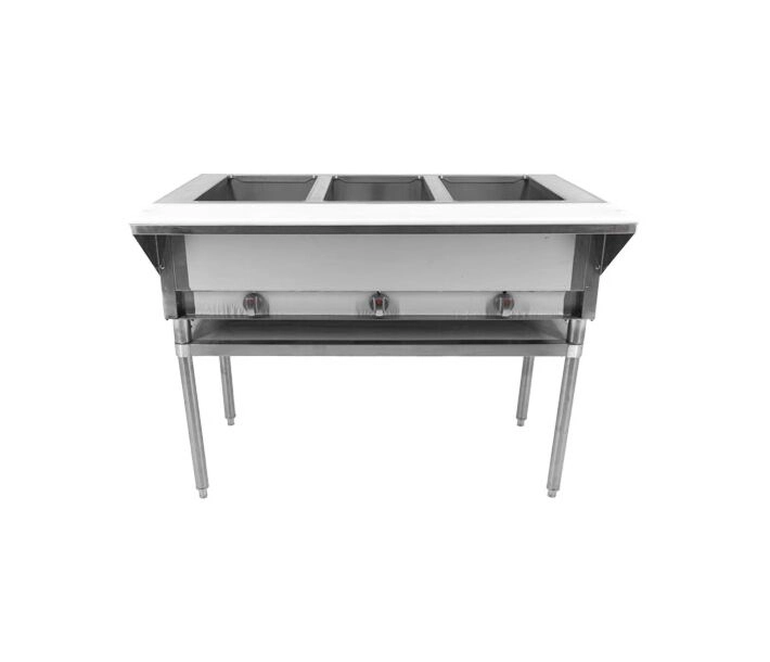 Zanduco 3-Pan Open Well Steam Table with Cutting Board, Undershelf, and ...