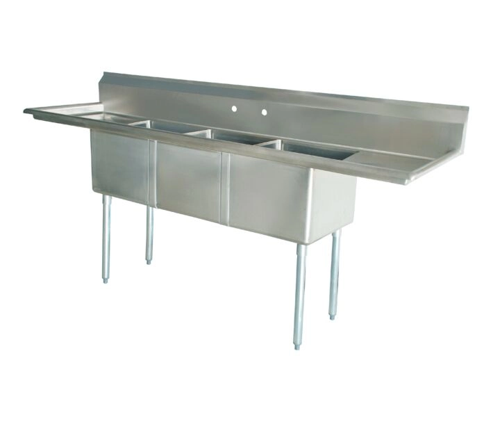 Zanduco 18-Gauge Stainless Steel Three Tub Sink with Center Drain ...