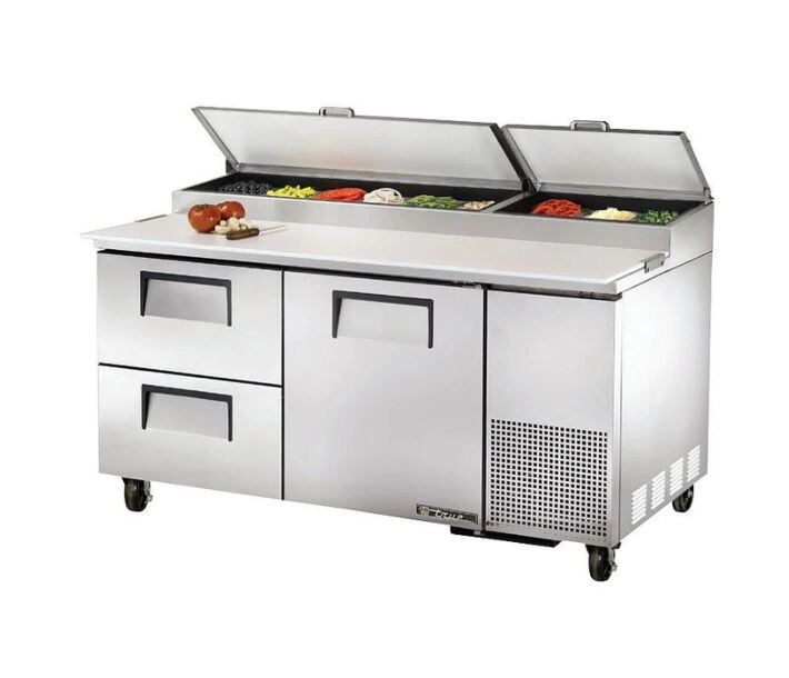 True TPP-67D-2 67" Refrigerated Pizza Prep Table with One Door and Two ...